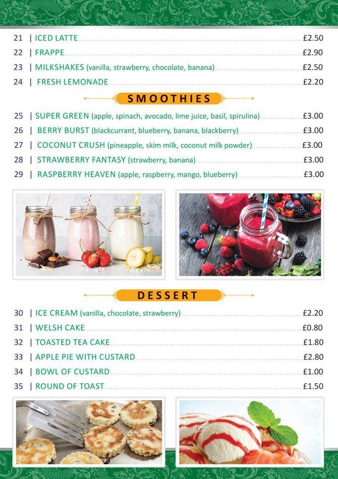 Menu at Dragon Cafe, Bridgend