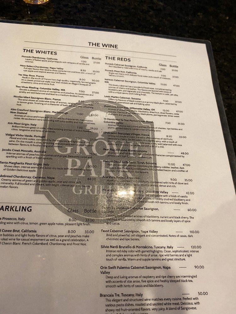 Menu at Grove Park Grille pub & bar, Cincinnati