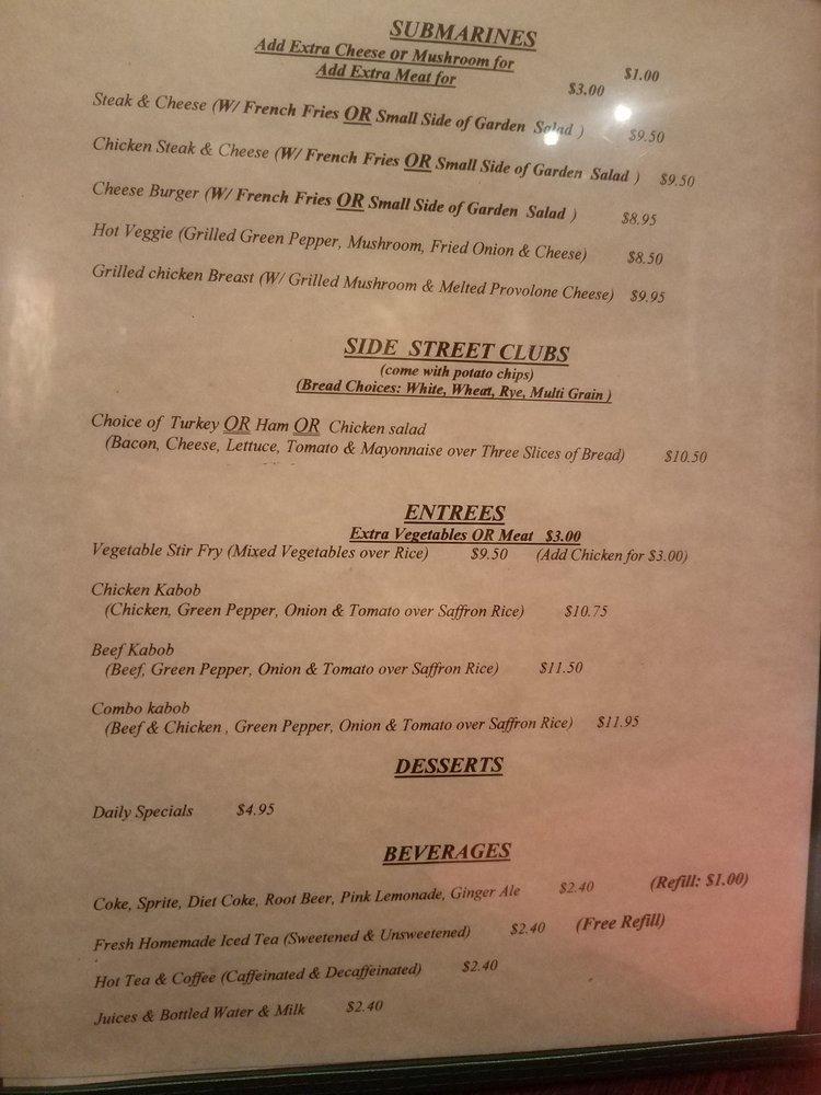 Menu at Side Street Cafe Restaurant, Cockeysville