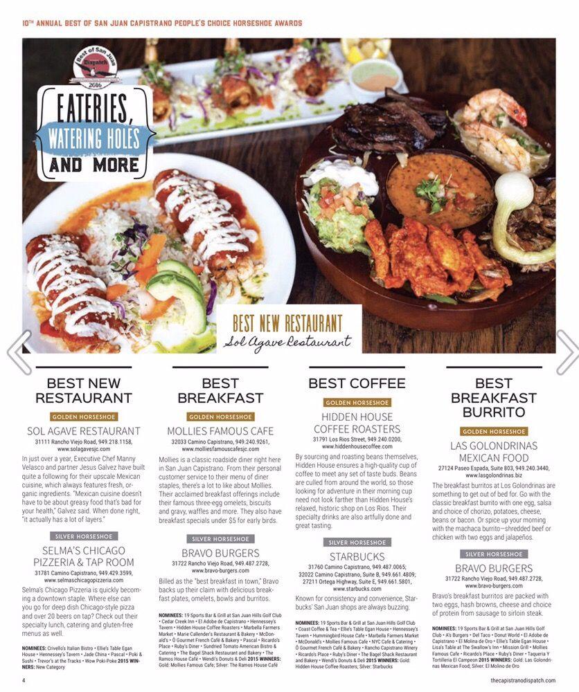 Menu at Sol Agave restaurant, San Juan Capistrano