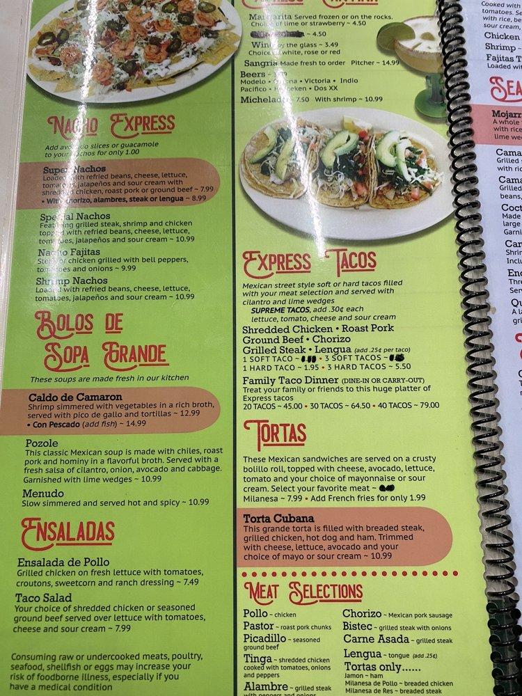 Menu at TACO EXPRESS restaurant, Indianapolis, Pendleton Pike