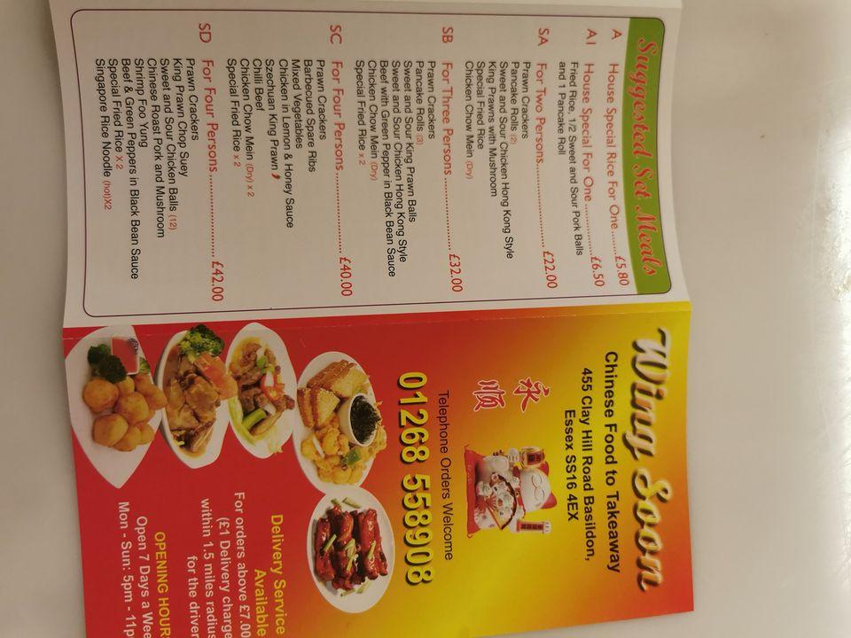 Menu at Wing Soon fast food, Basildon, 455 Clay Hill Rd