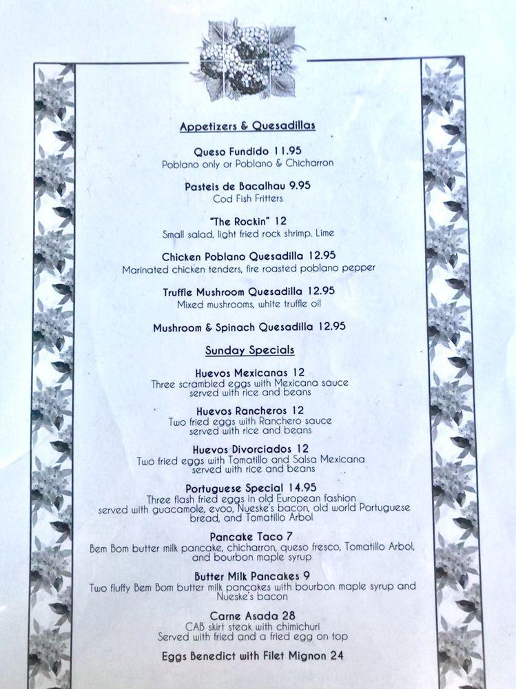 Menu at Bem Bom on Corrine pub & bar, Orlando