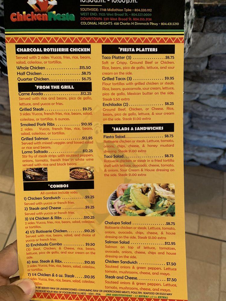 Menu at Chicken Fiesta Broad Street restaurant, Richmond, W Broad St