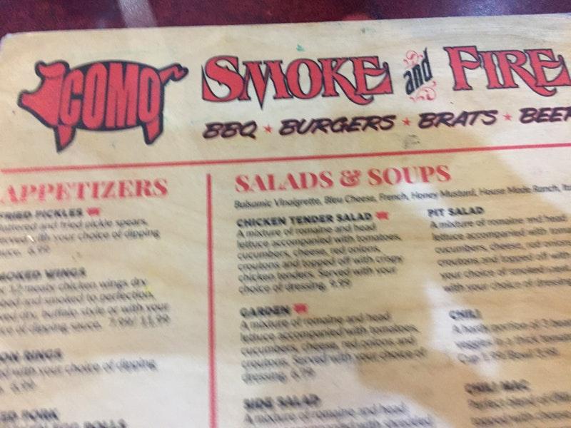 Menu at Como Smoke and Fire BBQ, Columbia