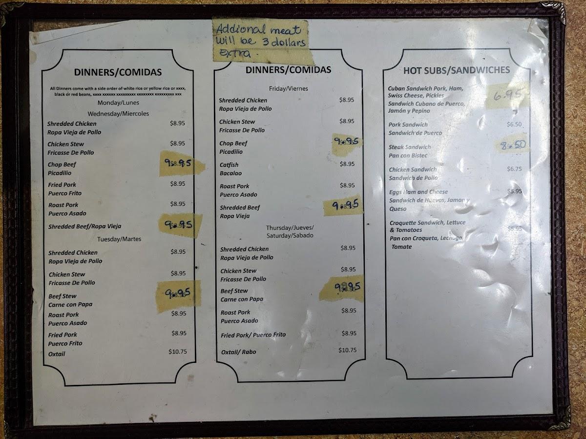 Menu at Cuban Taste Restaurant, Port Charlotte