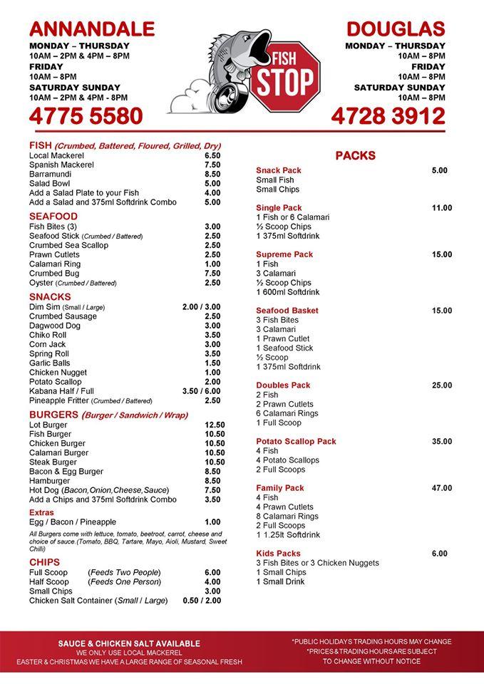 Menu at Fish Stop Annandale fast food, Annandale
