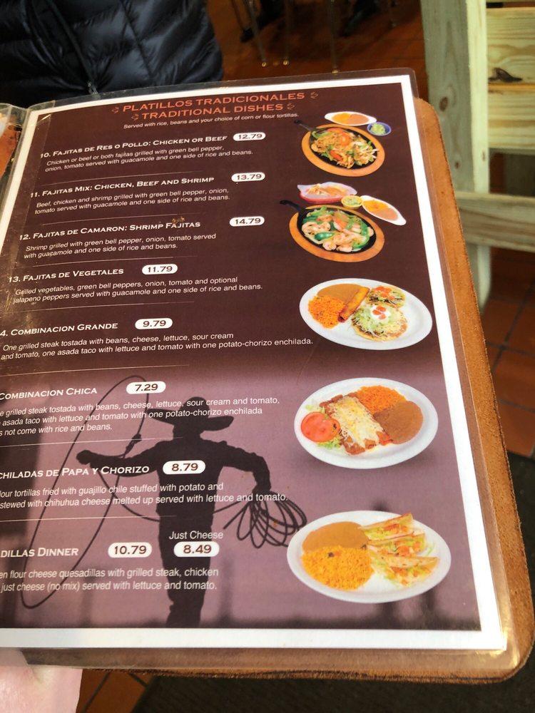 Menu at Los Charros restaurant, East Moline