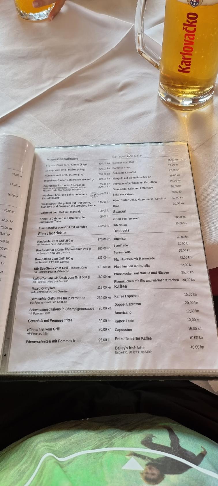 Menu at Restaurant Lađa, Ražanj