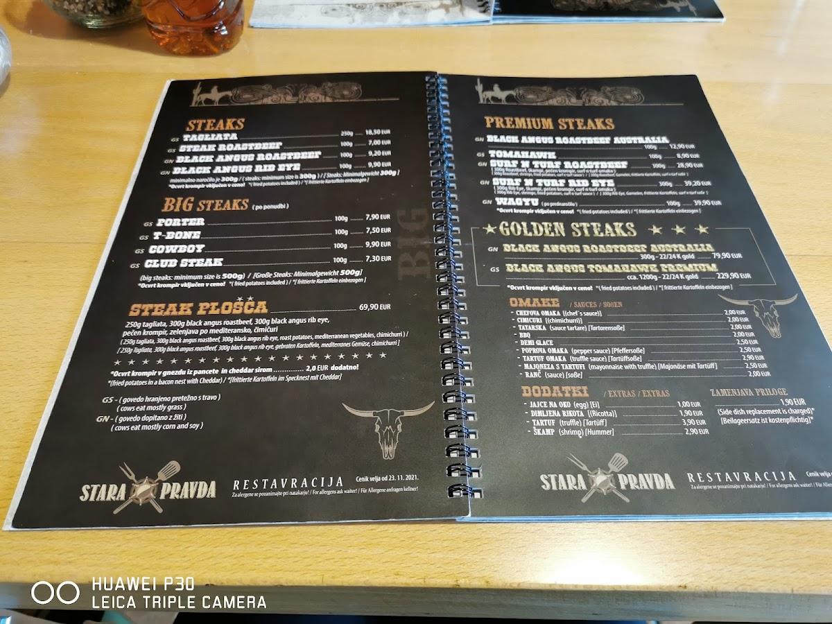 Menu at Restavracija STARA PRAVDA restaurant, Kranj