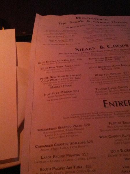 Menu at Roosters Steak & Chop House steakhouse, Klamath Falls