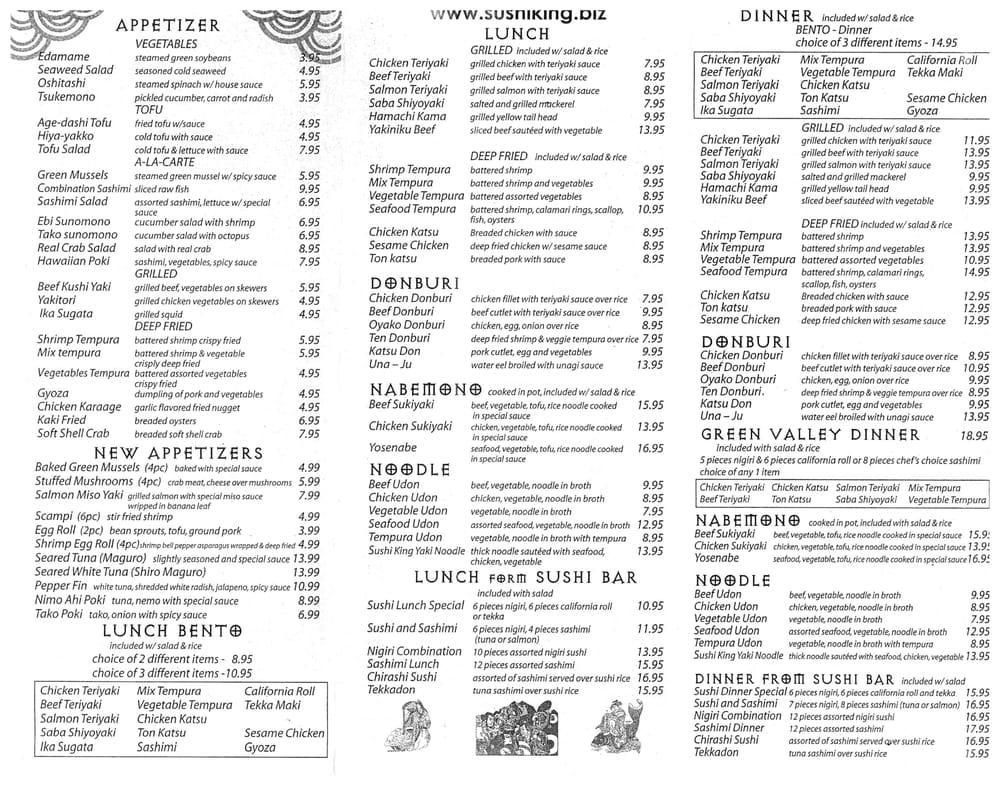 Menu at SUSHI KING restaurant, Fairfield, Business Center Dr #106