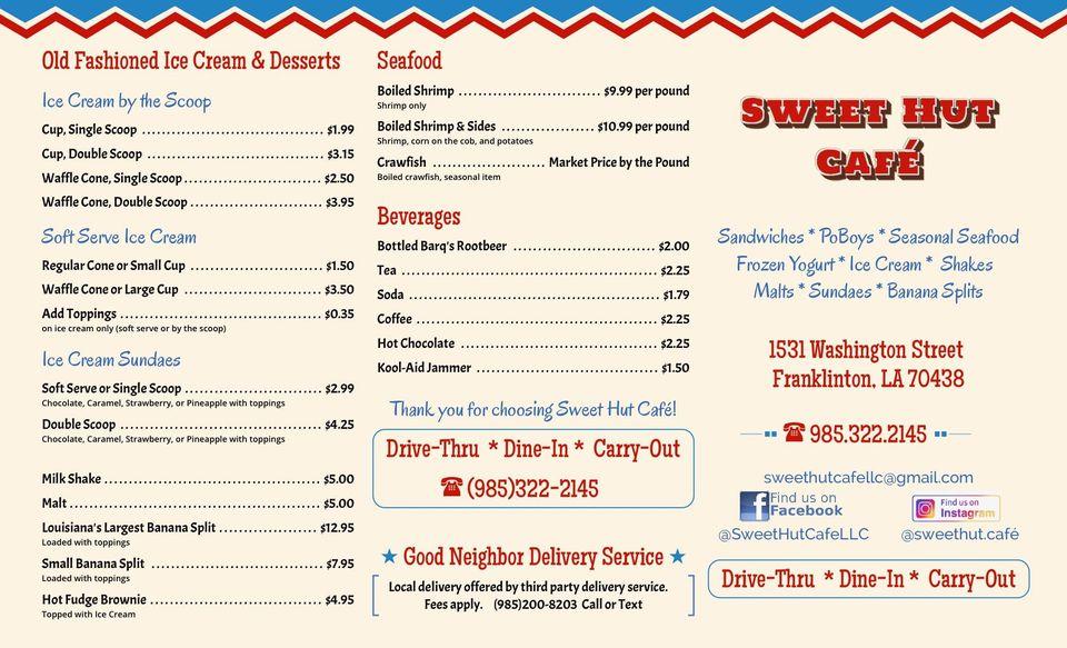 Menu at Sweet Hut Cafe, Franklinton