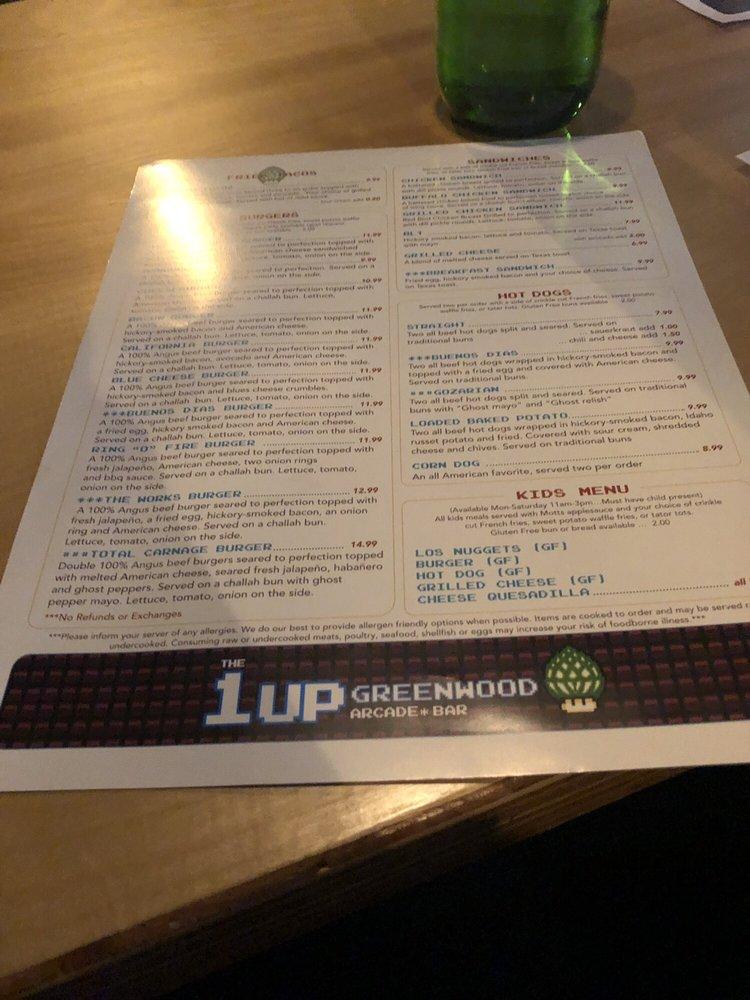 Menu at The 1up Arcade Bar - Greenwood Village, Greenwood Village, S ...