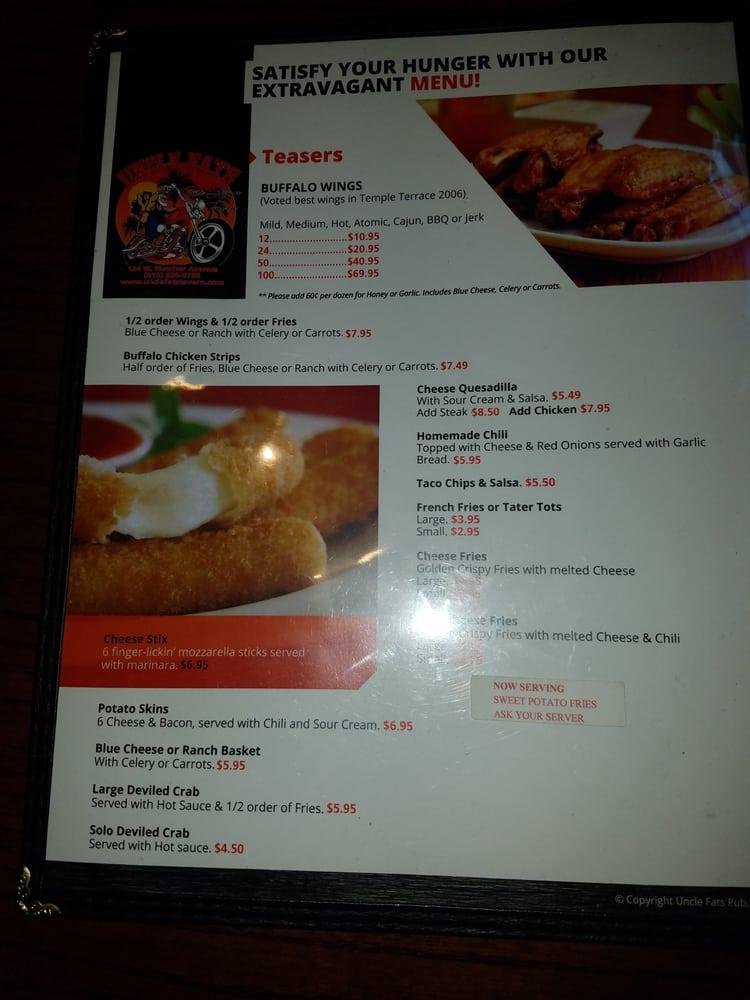 Menu at Uncle Fats 2 Tampa pub & bar, Tampa
