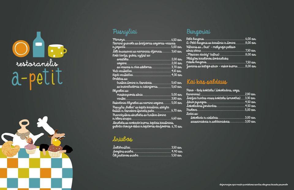 Menu at A-petit restaurant, Palanga