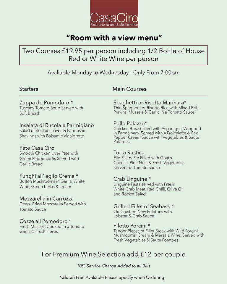 Menu at Casa Ciro restaurant, Worthing
