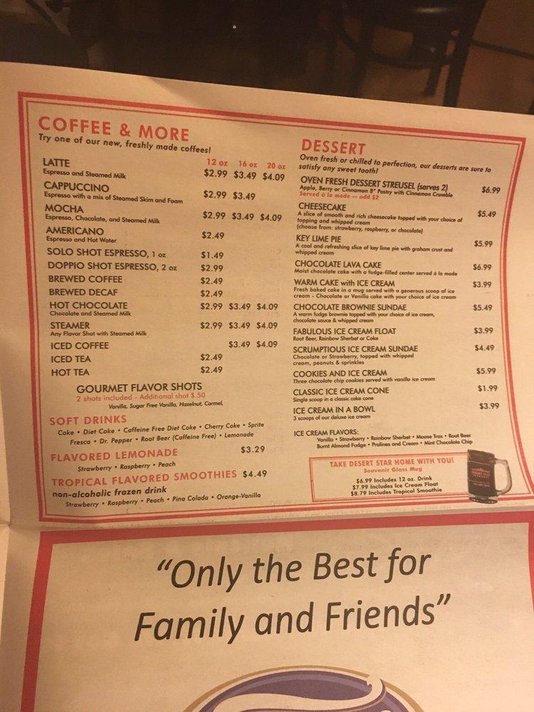 Menu at Desert Star Theatre restaurant, Murray