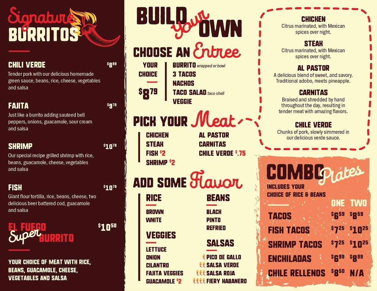 Menu at El Fuego Express restaurant, Sacramento