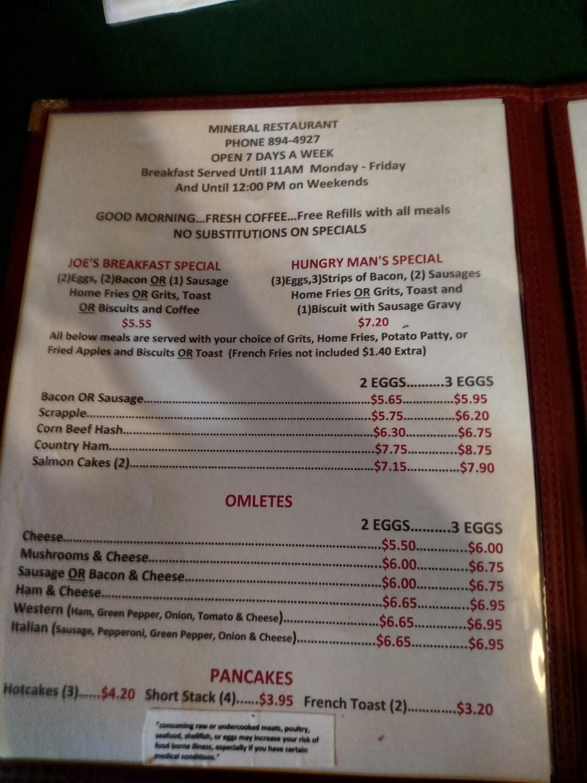Menu at Mineral Restaurant, Mineral