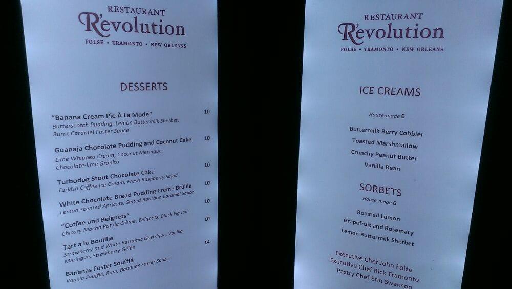 Menu at Restaurant R'evolution, New Orleans