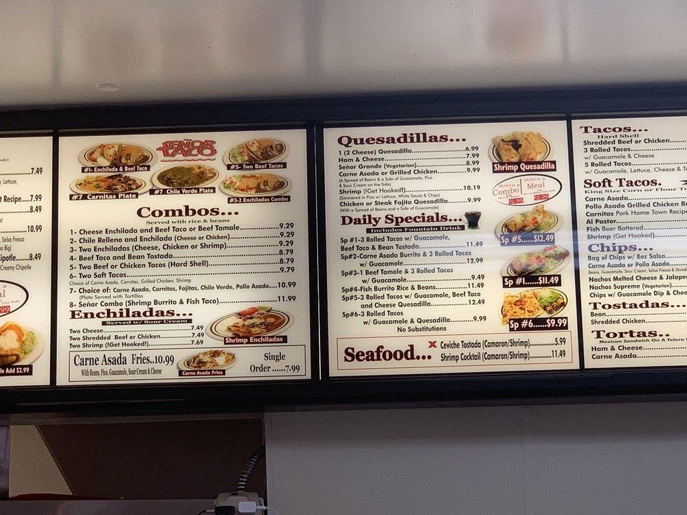 Menu at Señor Taco restaurant, Tempe