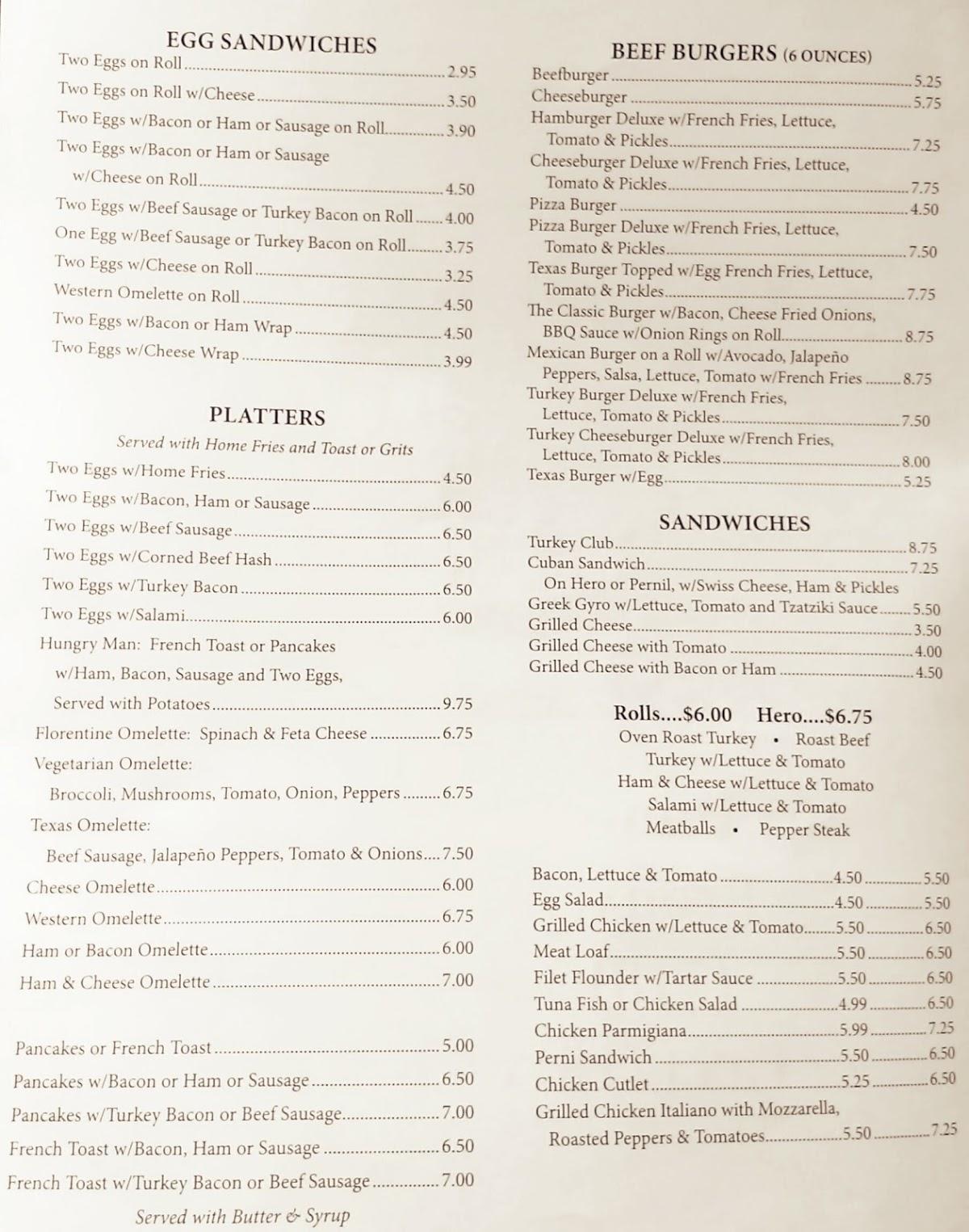 Menu at Albert's Coffee Shop cafe, New York City