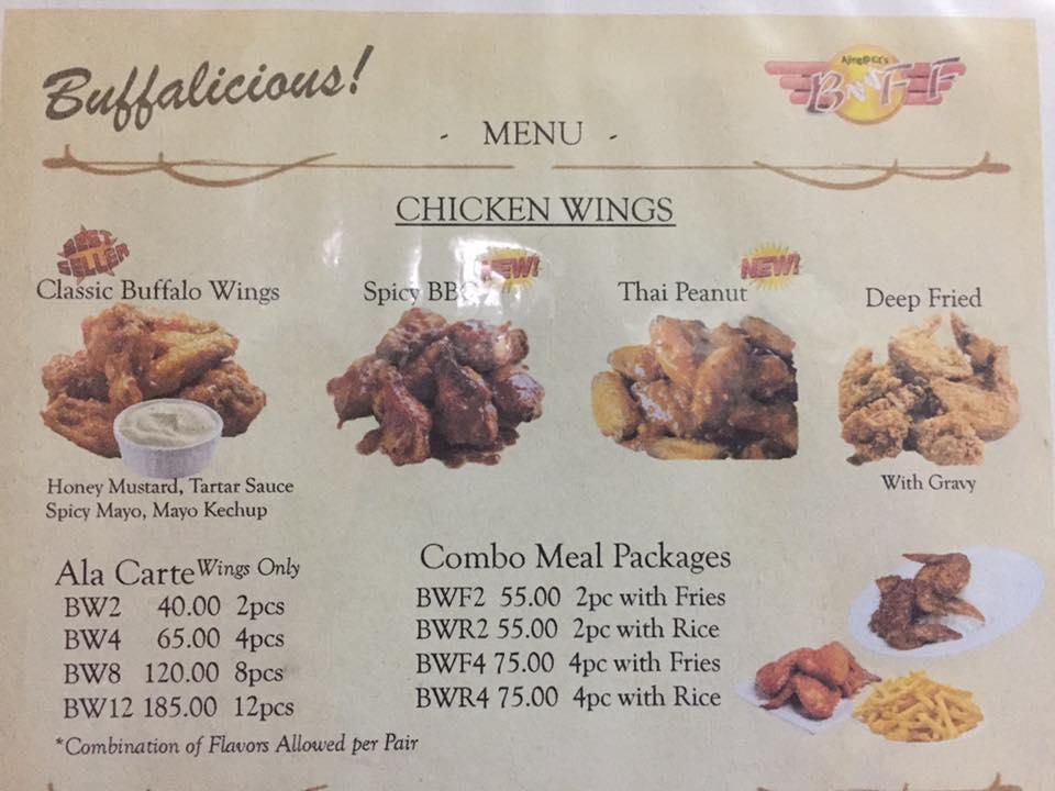 Menu at Buffalo Wings, Fish and Fries, Calamba