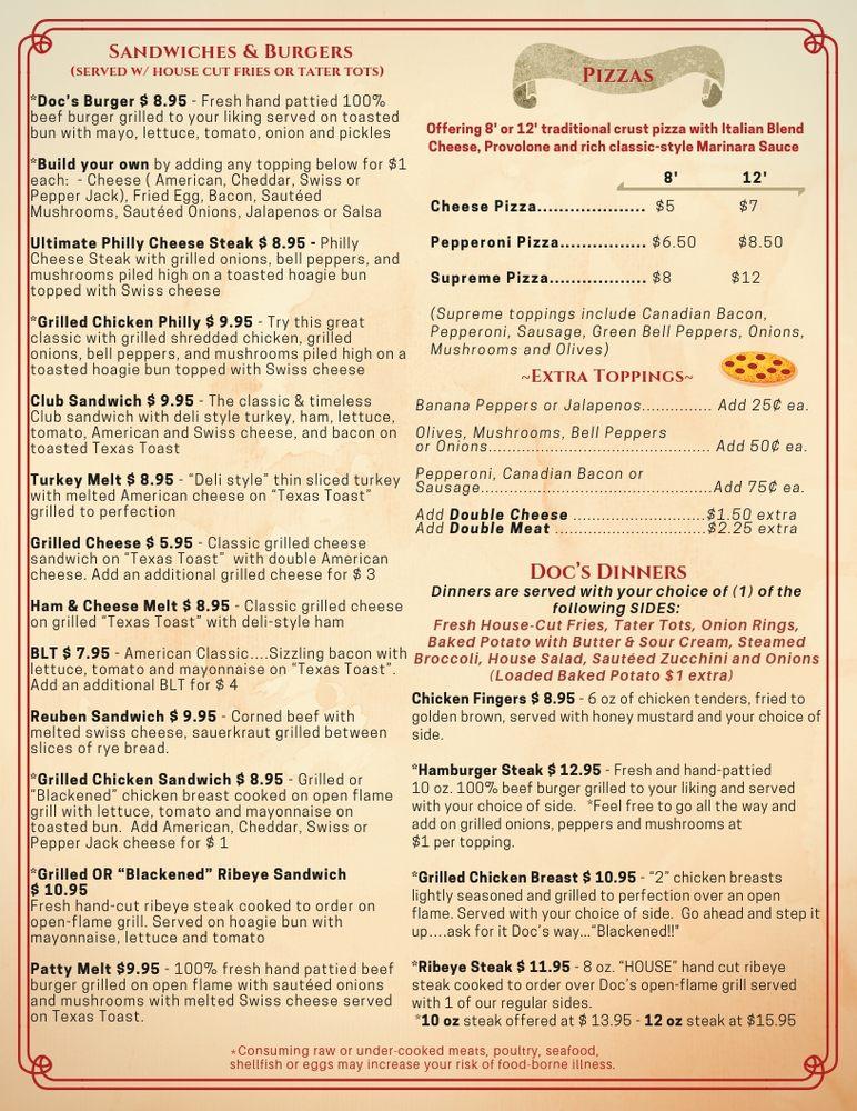 Menu at Doc Holidays Bar and Grill, Inc., Chattanooga