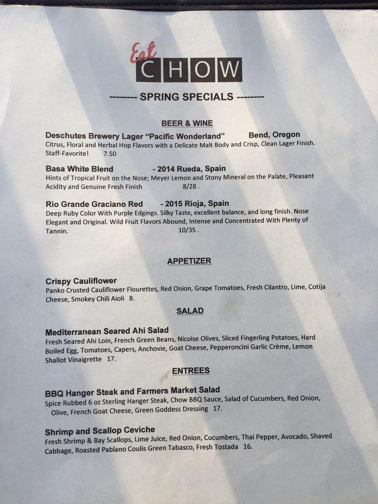 Menu at Eat Chow restaurant, Costa Mesa, Newport Blvd