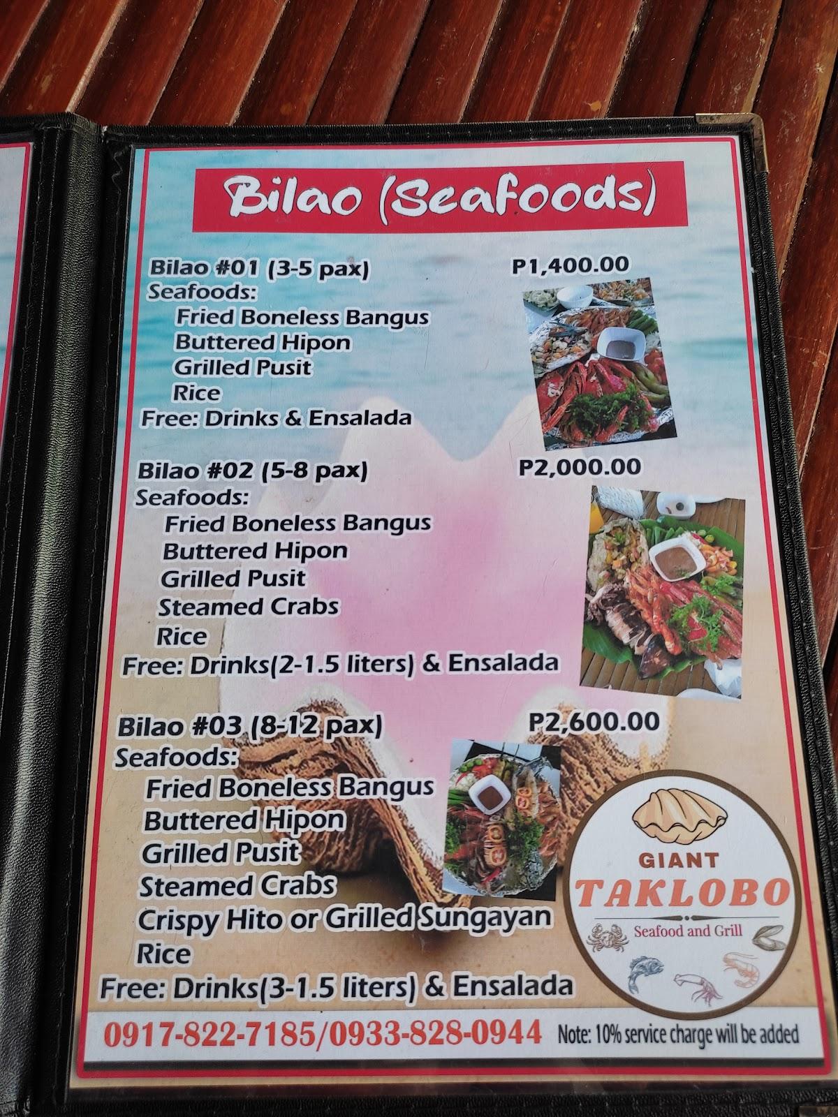 Menu at Giant Taklobo Seafood and Grill Ilog Malino Branch restaurant ...