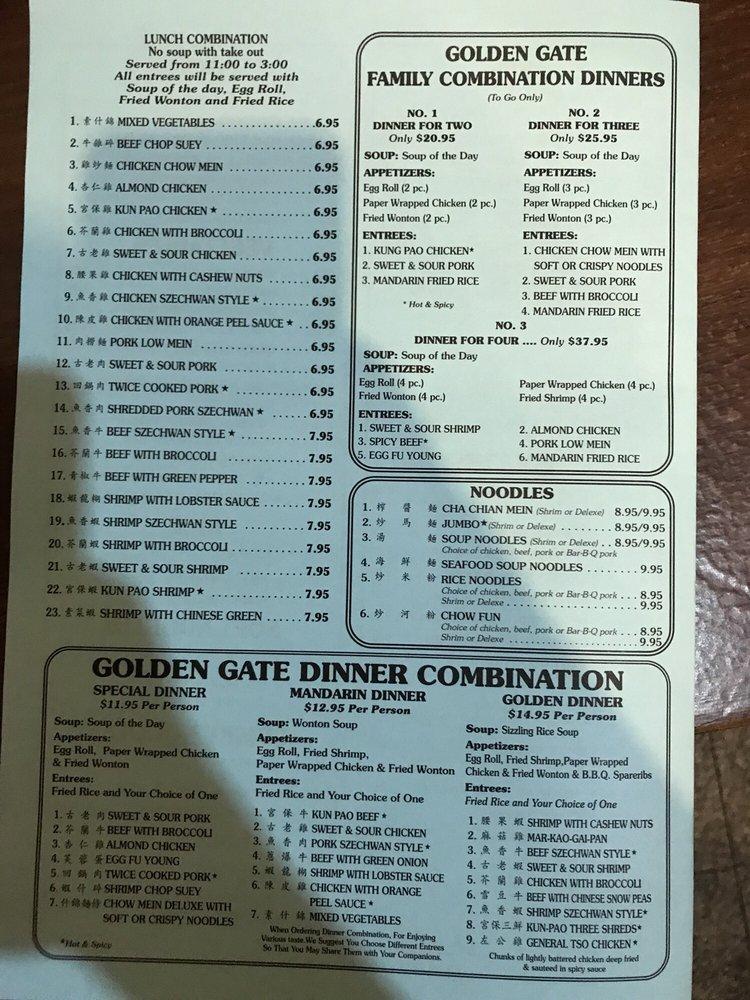 Menu at Golden Gate Chinese Restaurant, Victorville