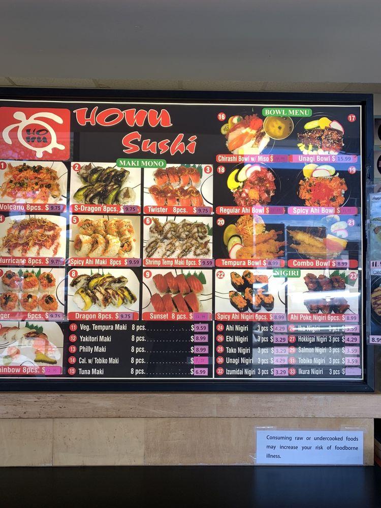 Menu at Honu Sushi restaurant, Honolulu