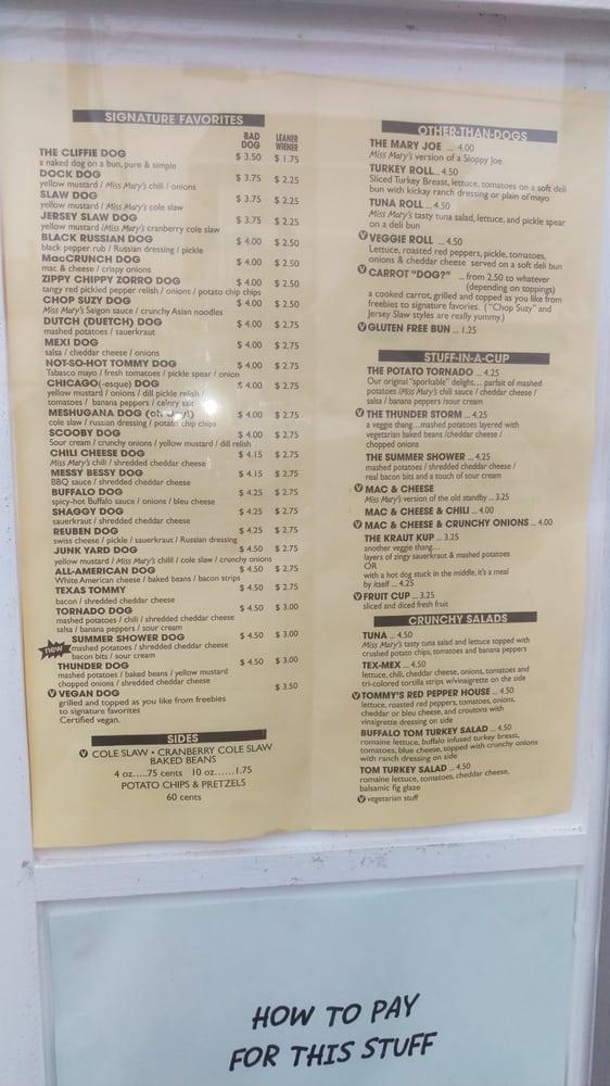 Menu at Hot Dog Tommy's restaurant, Cape May