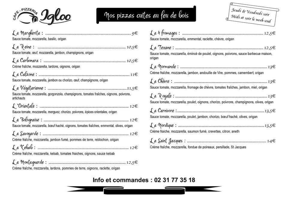 Menu at Igloo de Sallen • Restaurant Pizzeria, Sallen, Le Bourg
