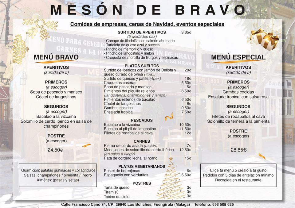 Carta del restaurante Mesón De Bravo, Fuengirola
