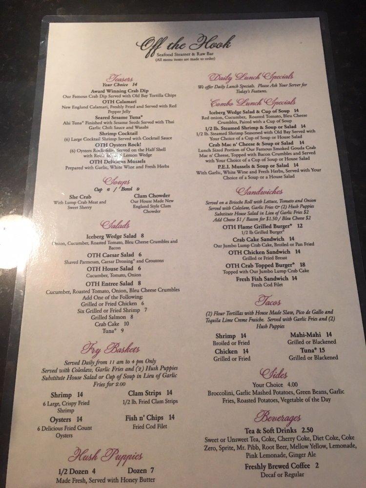 Menu at Off The Hook Seafood Restaurant, Chesapeake, 500 S Battlefield Blvd