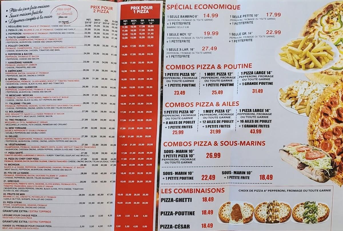 Menu at Pizza Roza restaurant, Vaudreuil-Dorion