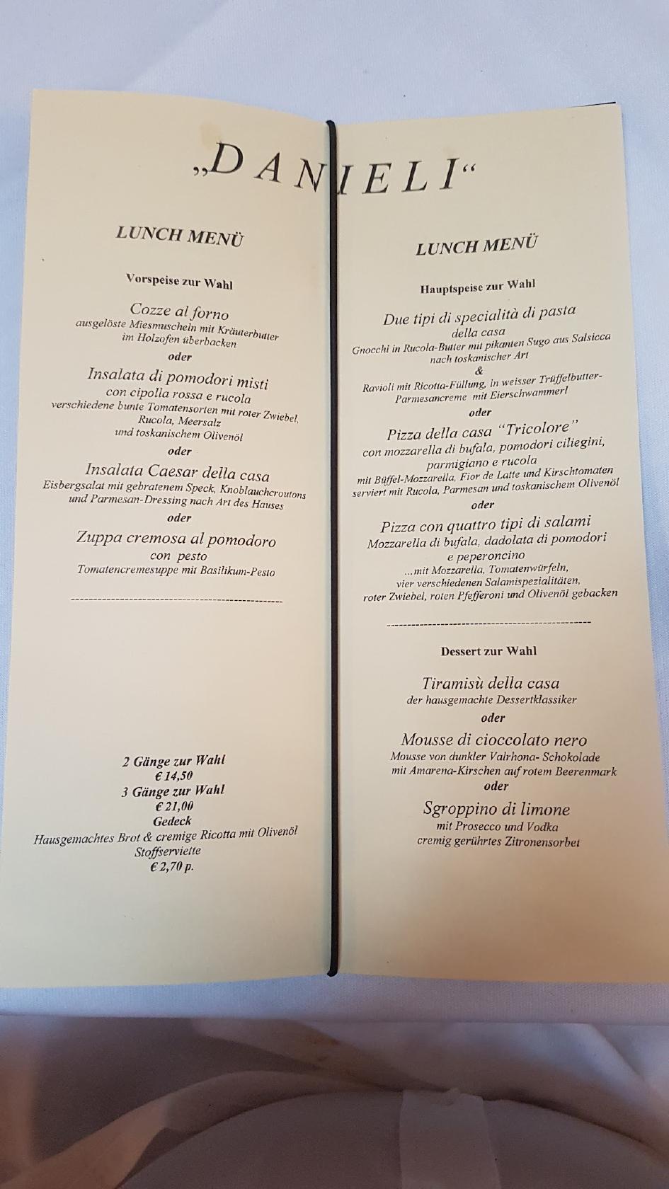 Speisekarte von Restaurant Danieli, Wien
