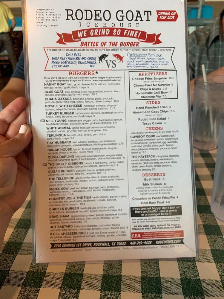Menu at Rodeo Goat pub & bar, Rockwall