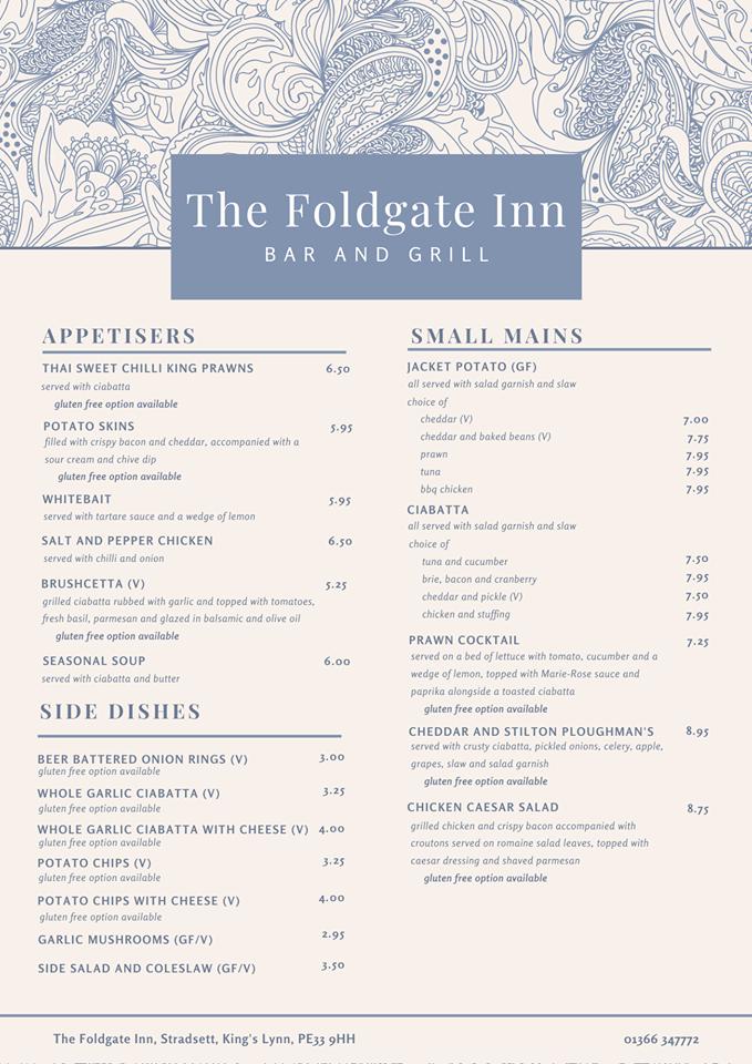 Menu at The Foldgate Inn pub & bar, Stradsett