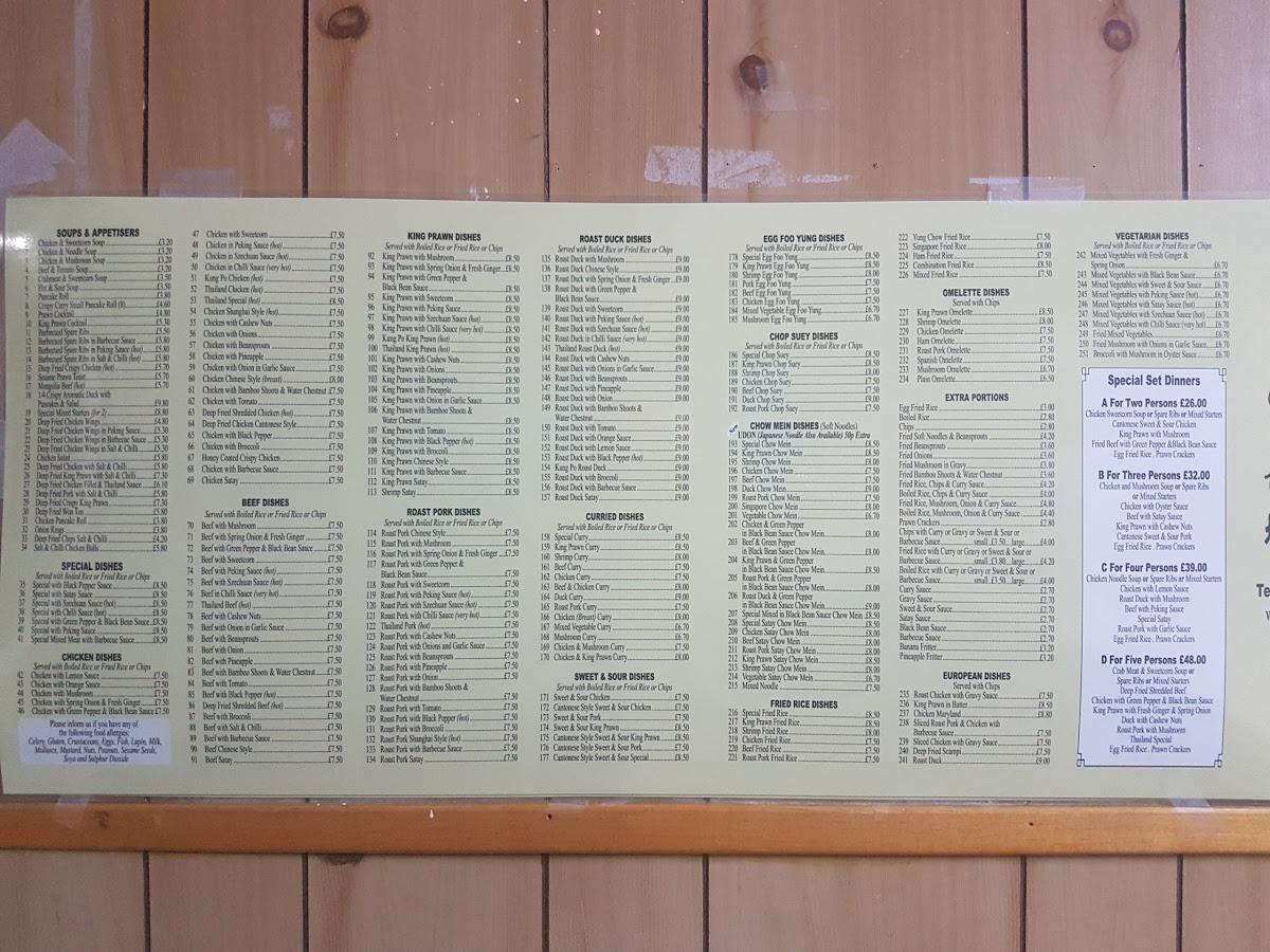 Menu at The Great Wall restaurant, Wick