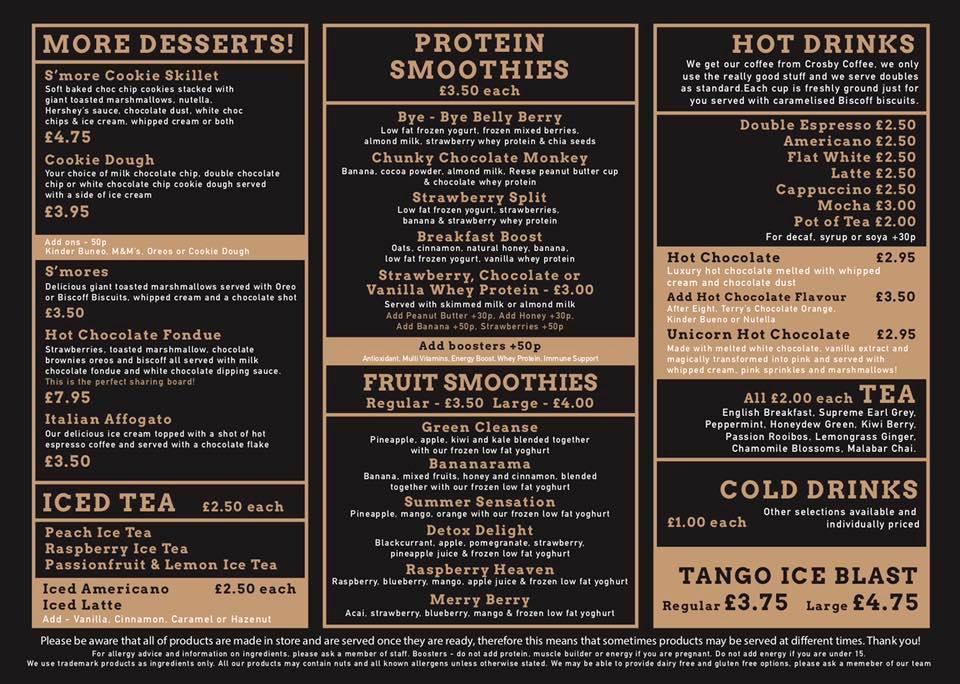 Menu at The Milk Room desserts, Southport
