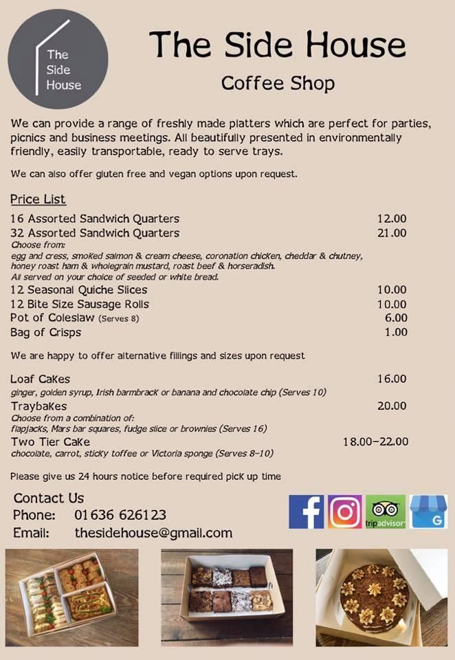 Menu at The Side House cafe, Claypole