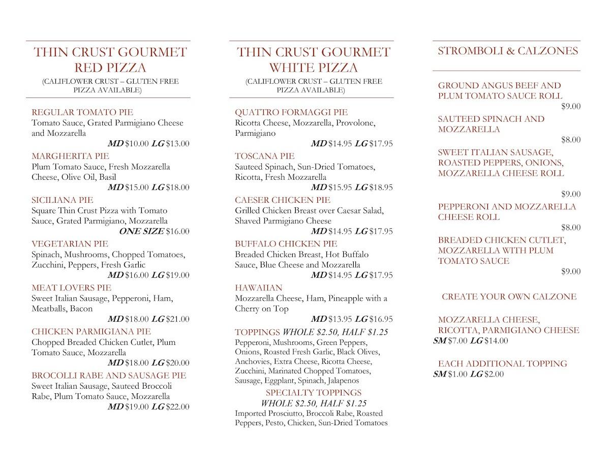 Menu at Toscana Thin Crust Pizza & Italian Specialties pizzeria, Clinton