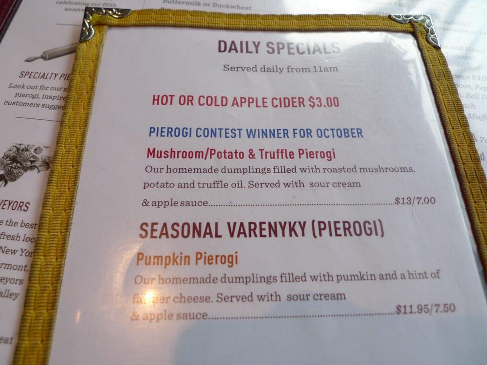 Menu at Veselka cafe, New York City, 144 2nd Ave