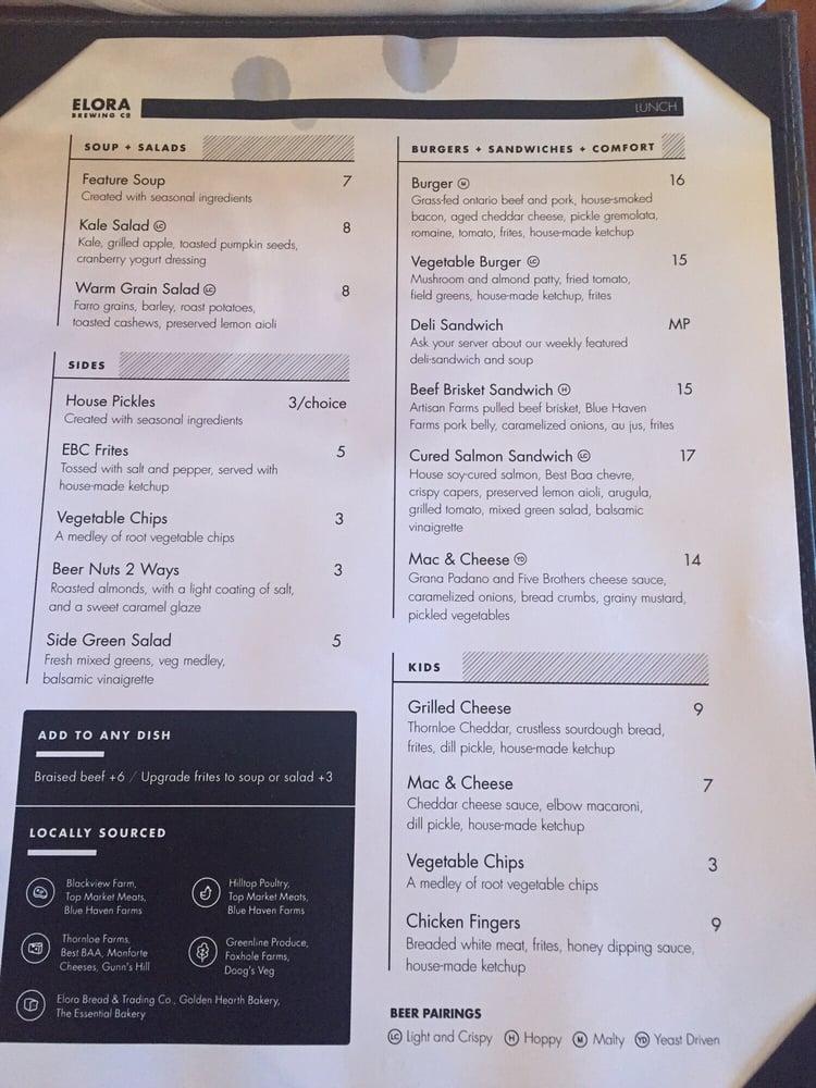 Menu at Elora Brewing pub & bar, Elora