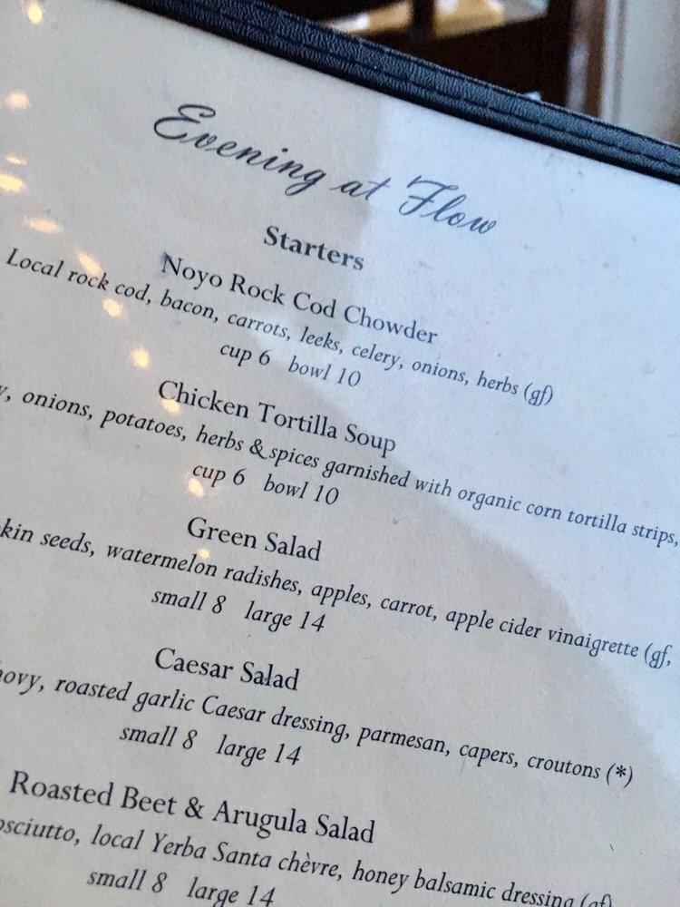 Menu at Flow Restaurant & Lounge, Mendocino, Main St