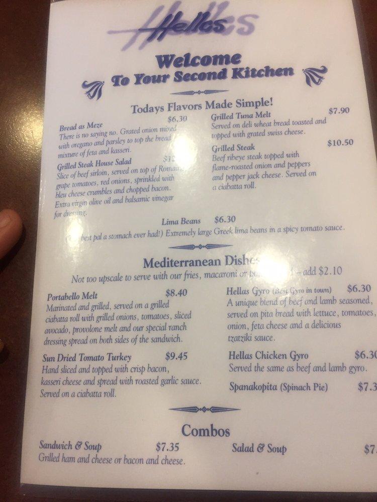 Menu at Hellas Carryout restaurant, Shawnee Hills