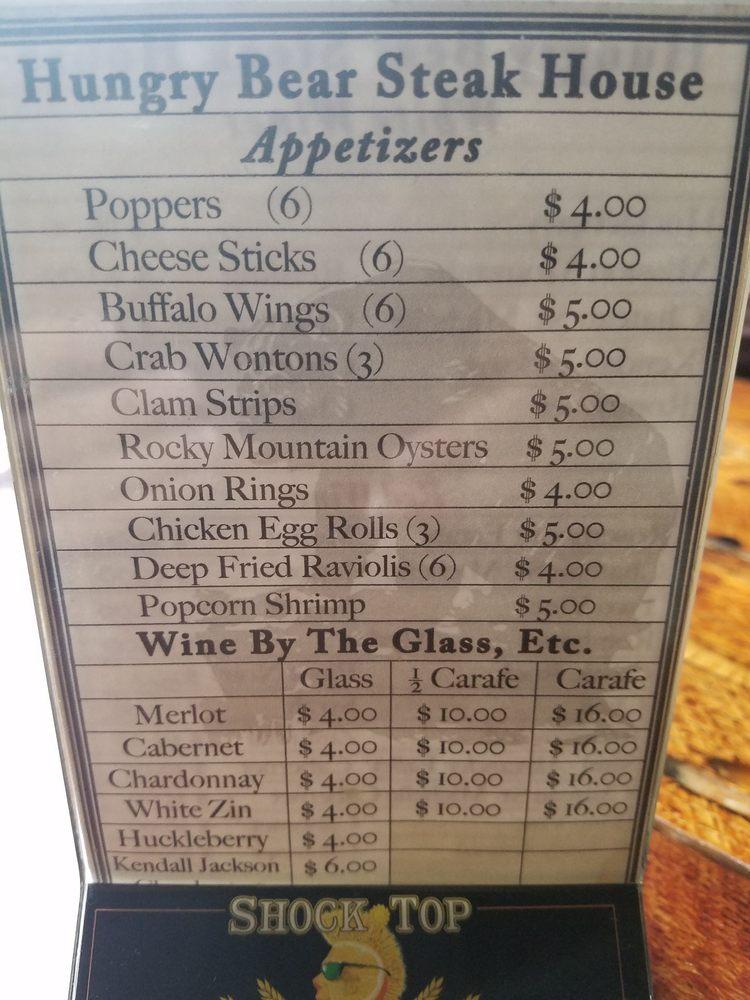 Menu at Hungry Bear Bar and Grill, Condon, MT-83